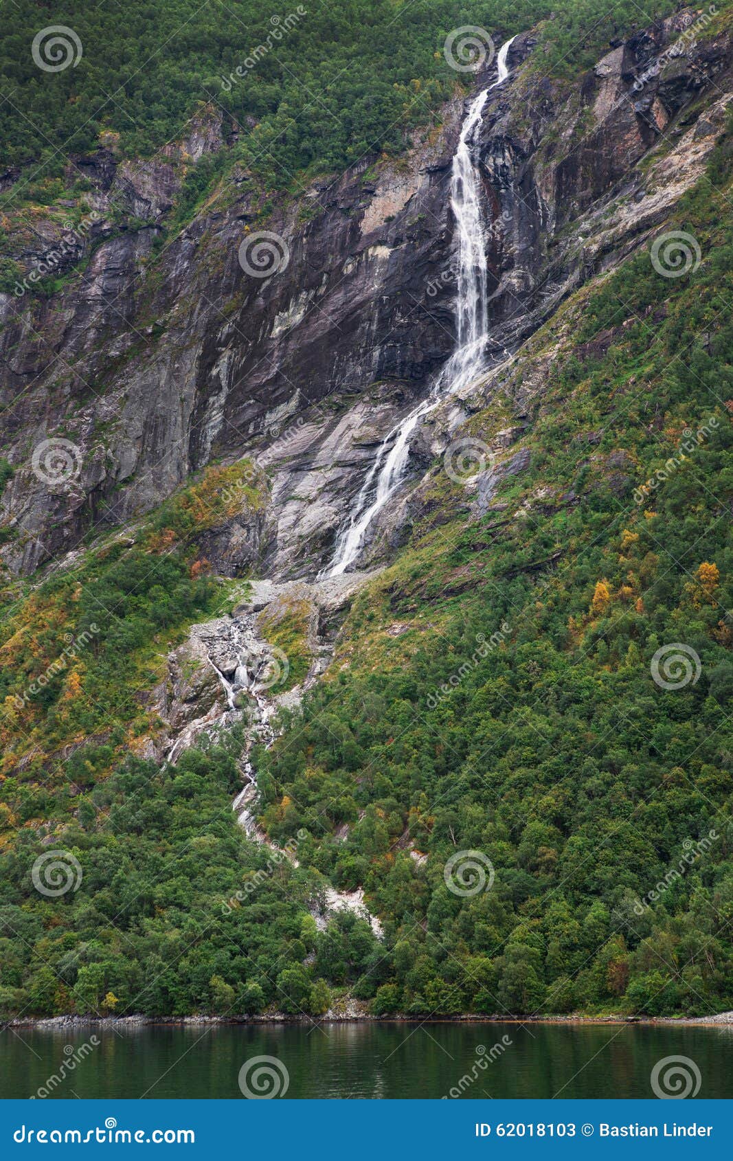 Waterfall and Cliff in Geiranger Fjord Stock Image - Image of norway ...