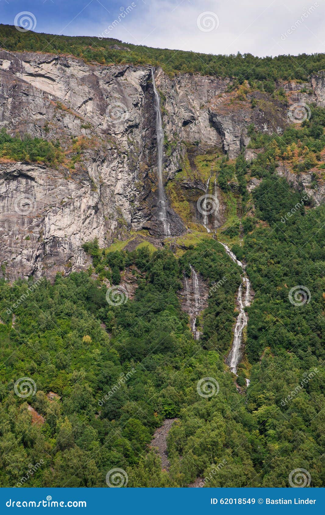 Waterfall and Cliff in Geiranger Fjord Stock Image - Image of ravine ...