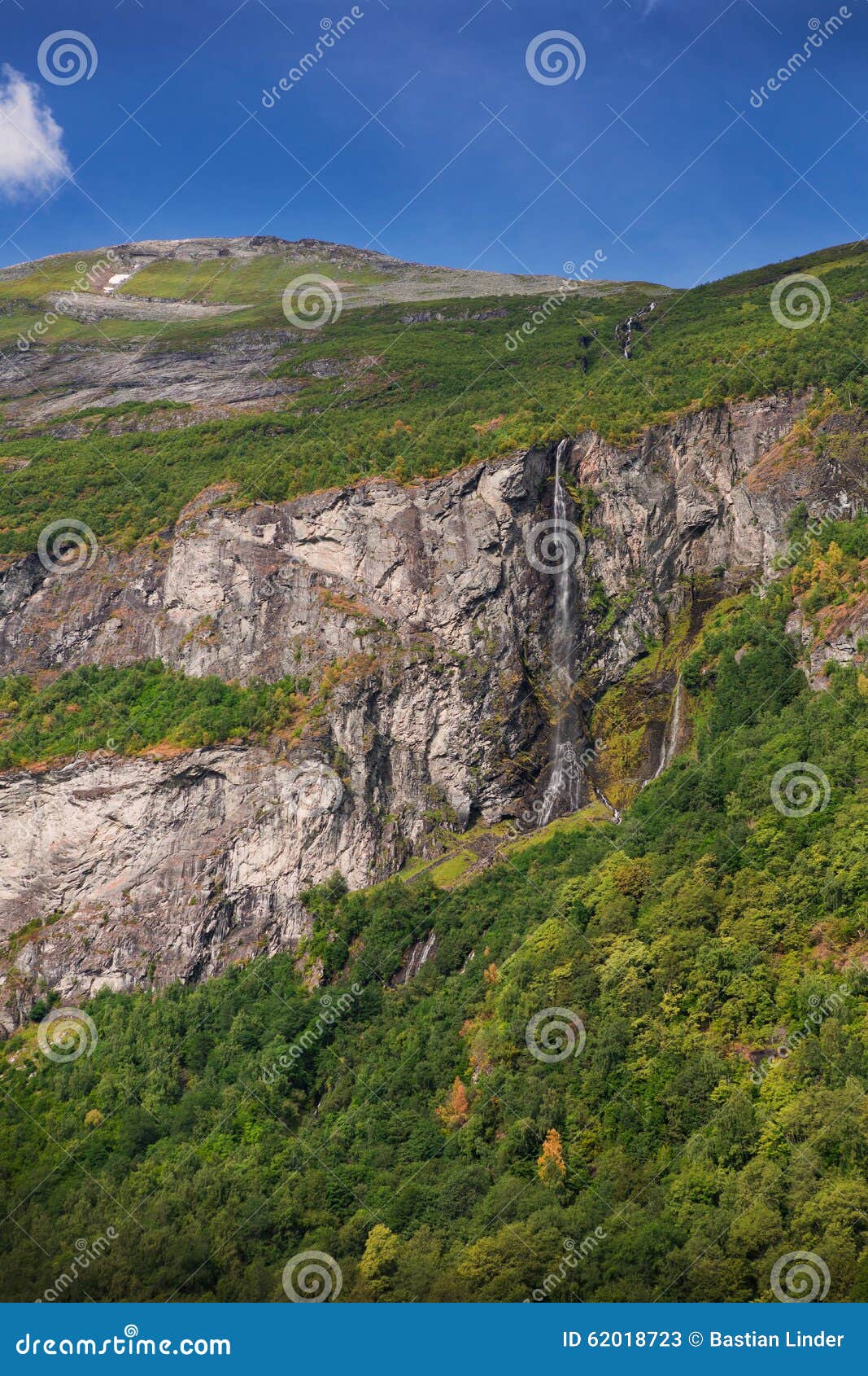 Waterfall and Cliff in Geiranger Fjord Stock Image - Image of mountain ...