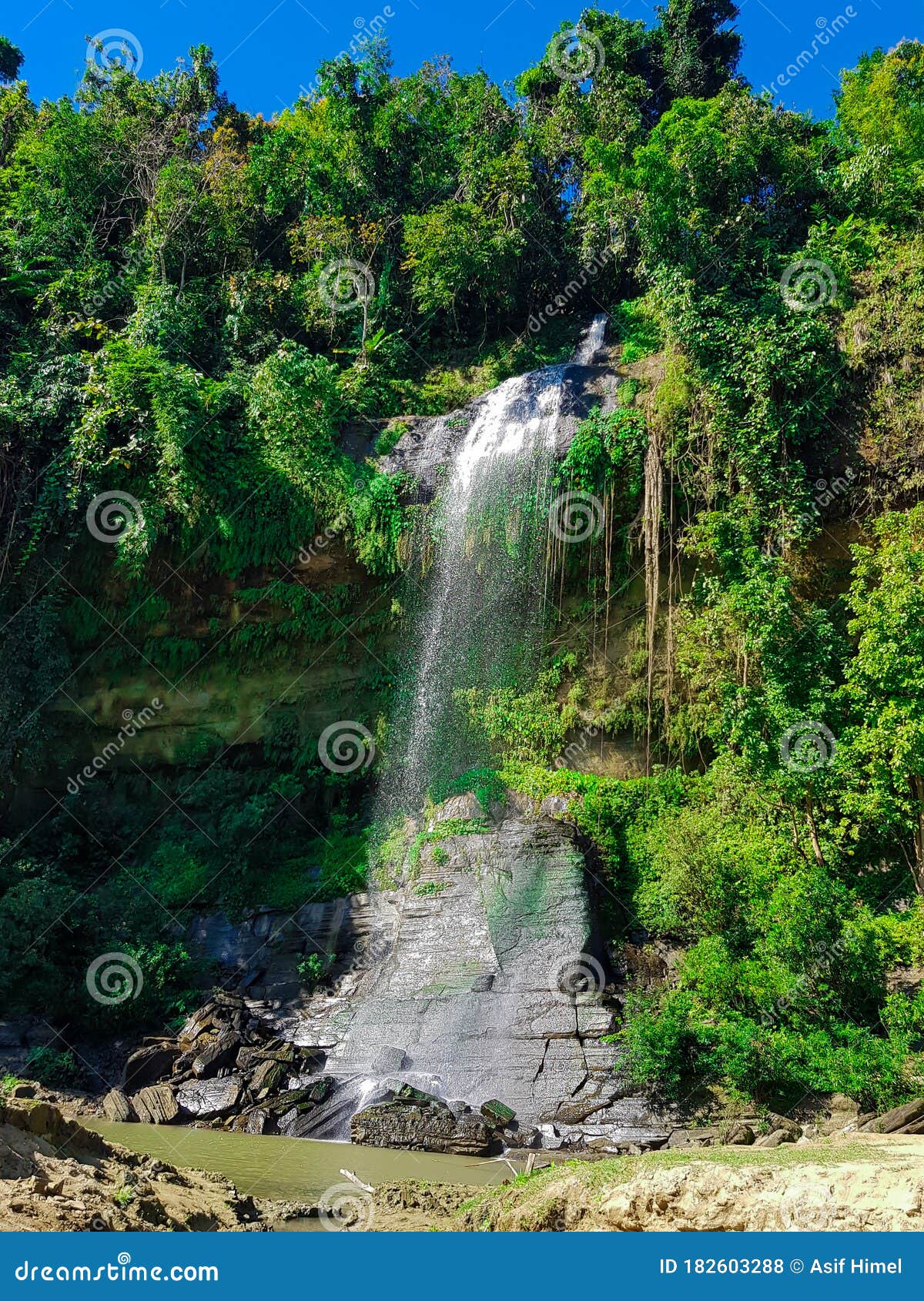 Waterfall Coming Down from a Hill Forest Stock Photo - Image of ...