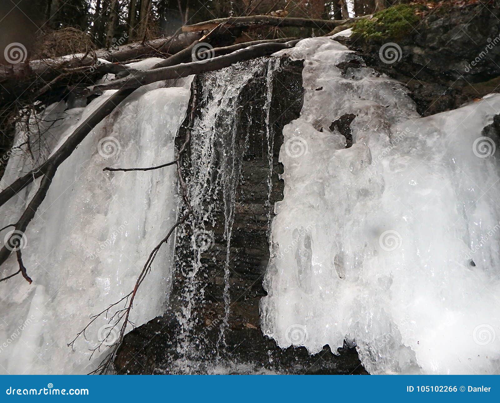 Waterfall covered with ice stock photo. Image of crystal - 105102266