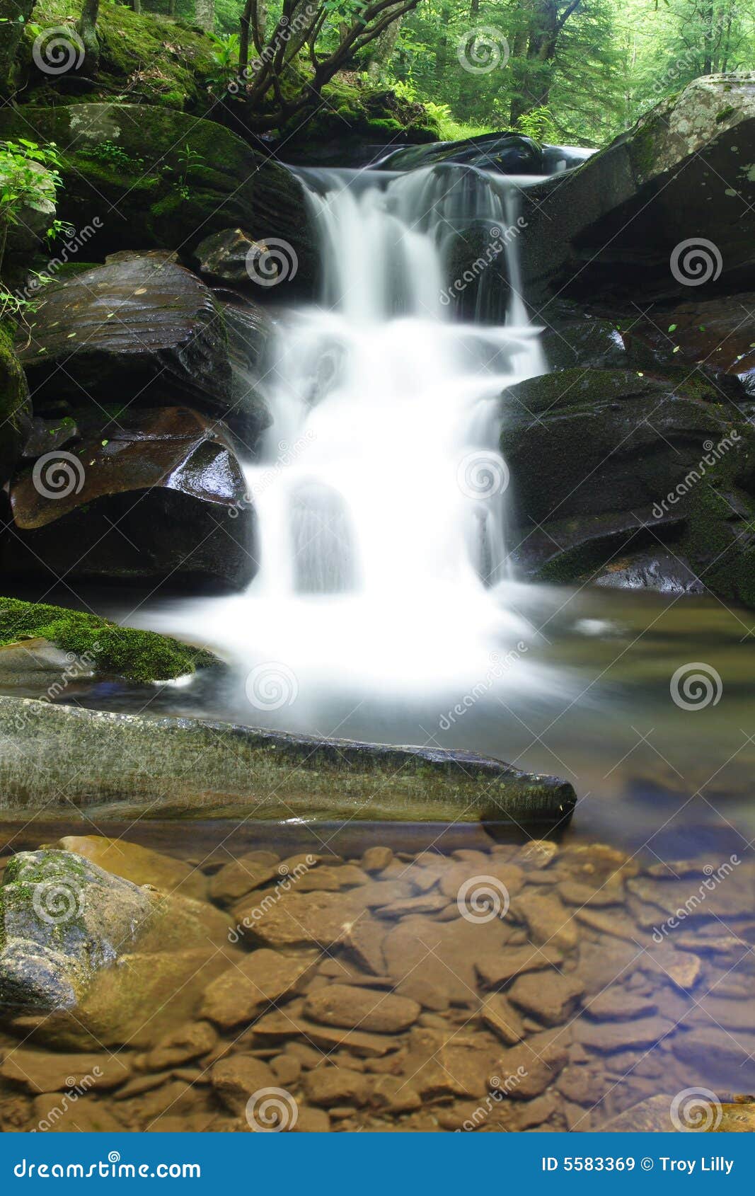 Waterfall into Creek and Rocks Stock Image - Image of flowing, nature ...