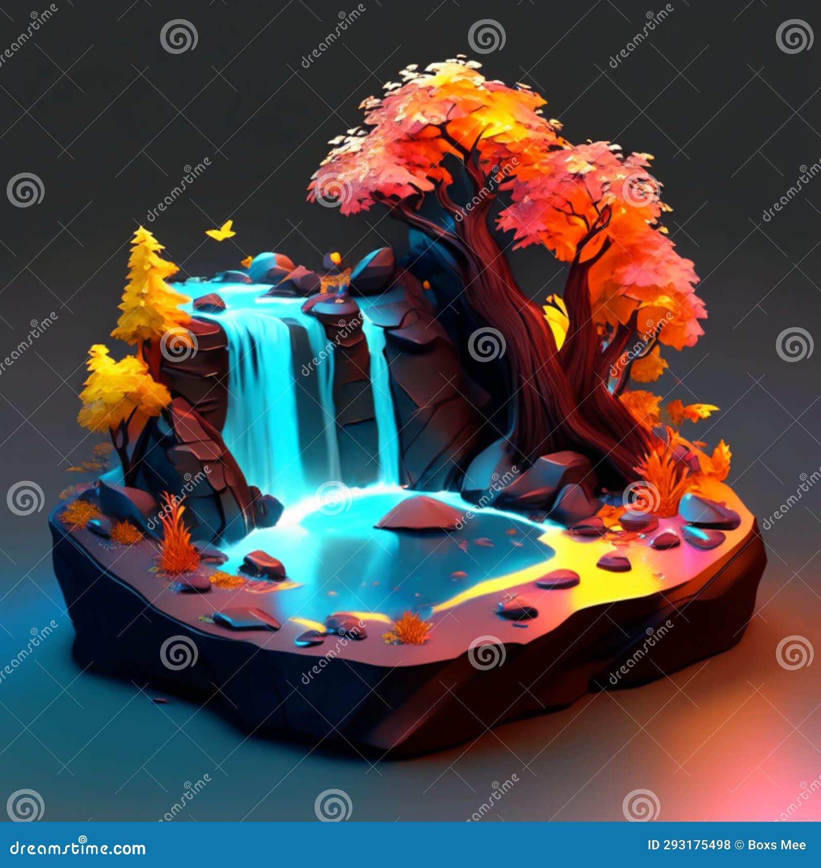 Waterfall. 3D Illustration. 3D CG. High Resolution Stock Illustration ...