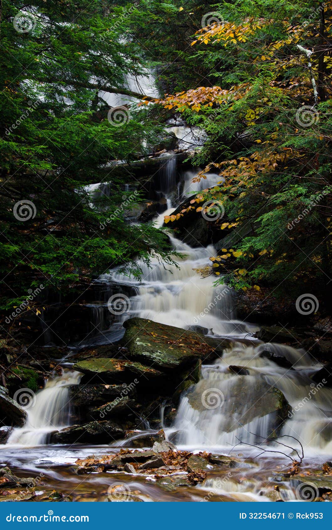Waterfall Deep in the Autumn Forest Stock Image - Image of woods ...