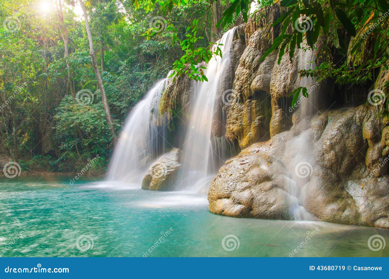 Waterfall in Deep Forest at Erawan Waterfall National Park Stock Image ...