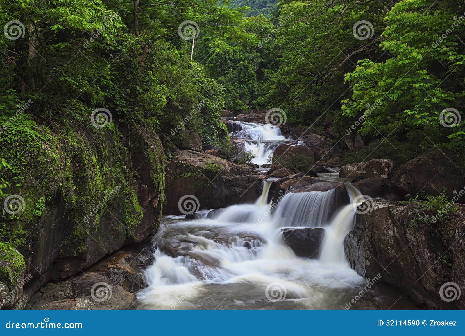 Waterfall in deep forest stock photo. Image of scenery - 32114590