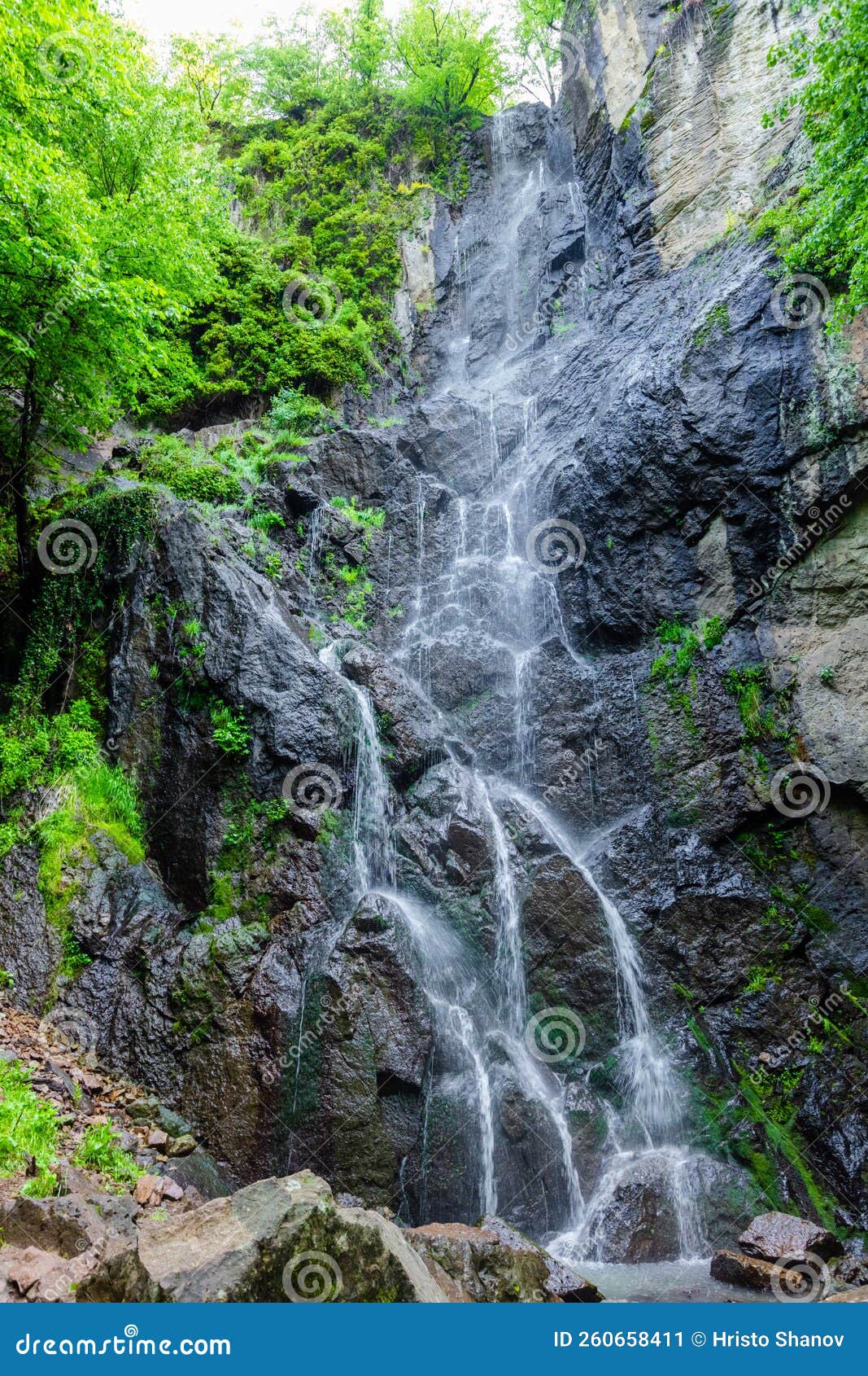 Waterfall in Deep Mountain with Large Rocks in Spring Stock Image ...