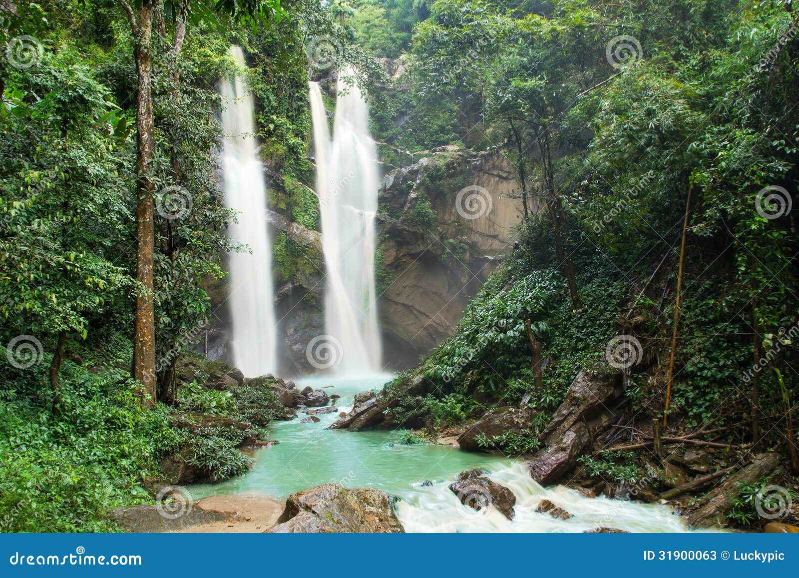 Waterfall in Deep Tropical Forest Stock Image - Image of landscape ...