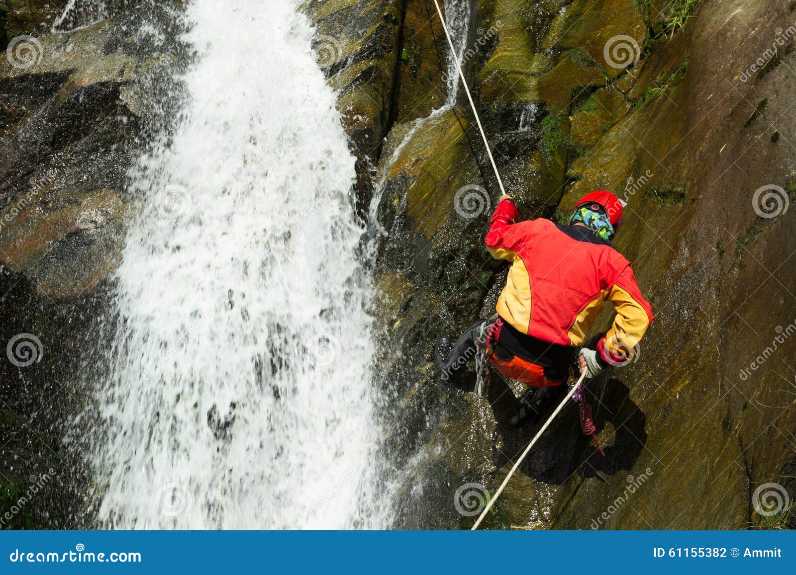 Waterfall Descent Canyoning Adventure Stock Photo - Image of sport ...