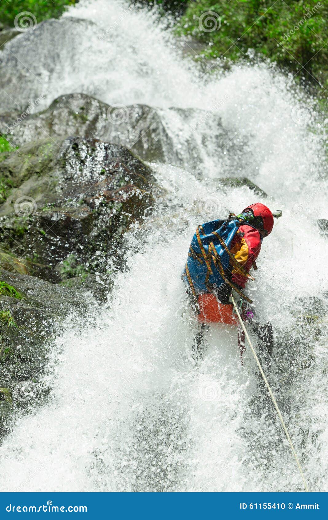 Waterfall Descent Canyoning Adventure Stock Photo - Image of testing ...