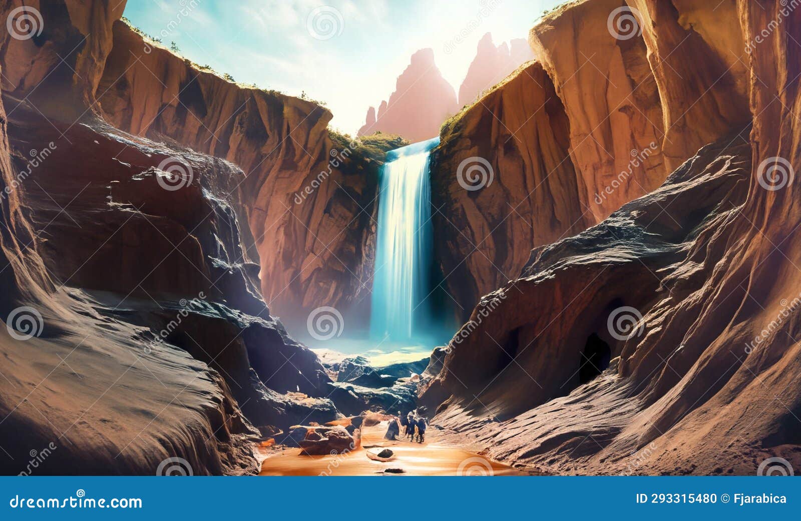 Waterfall between Desert Rocks Stock Illustration - Illustration of ...