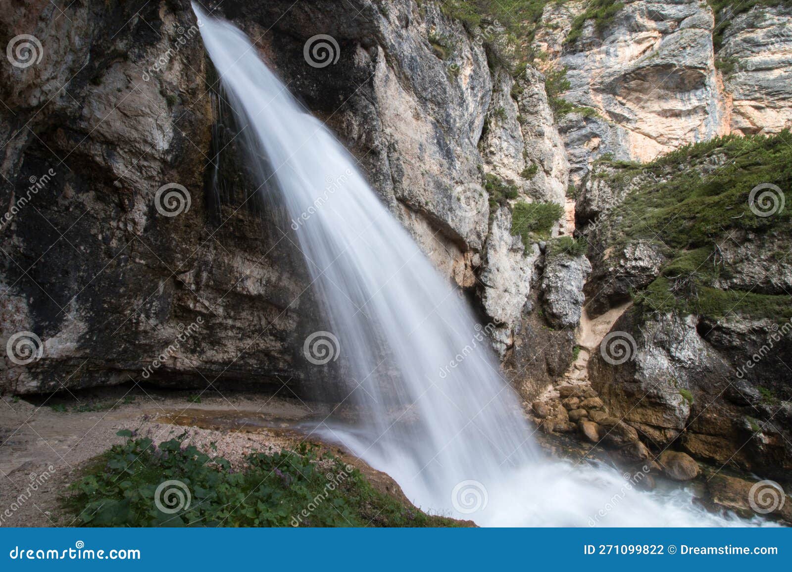 Waterfall in the Dolomite Mountains Stock Photo - Image of environment ...