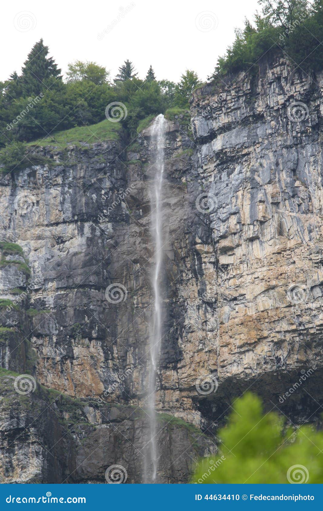 Waterfall that Drops from the Top of the Mountain Stock Photo - Image ...