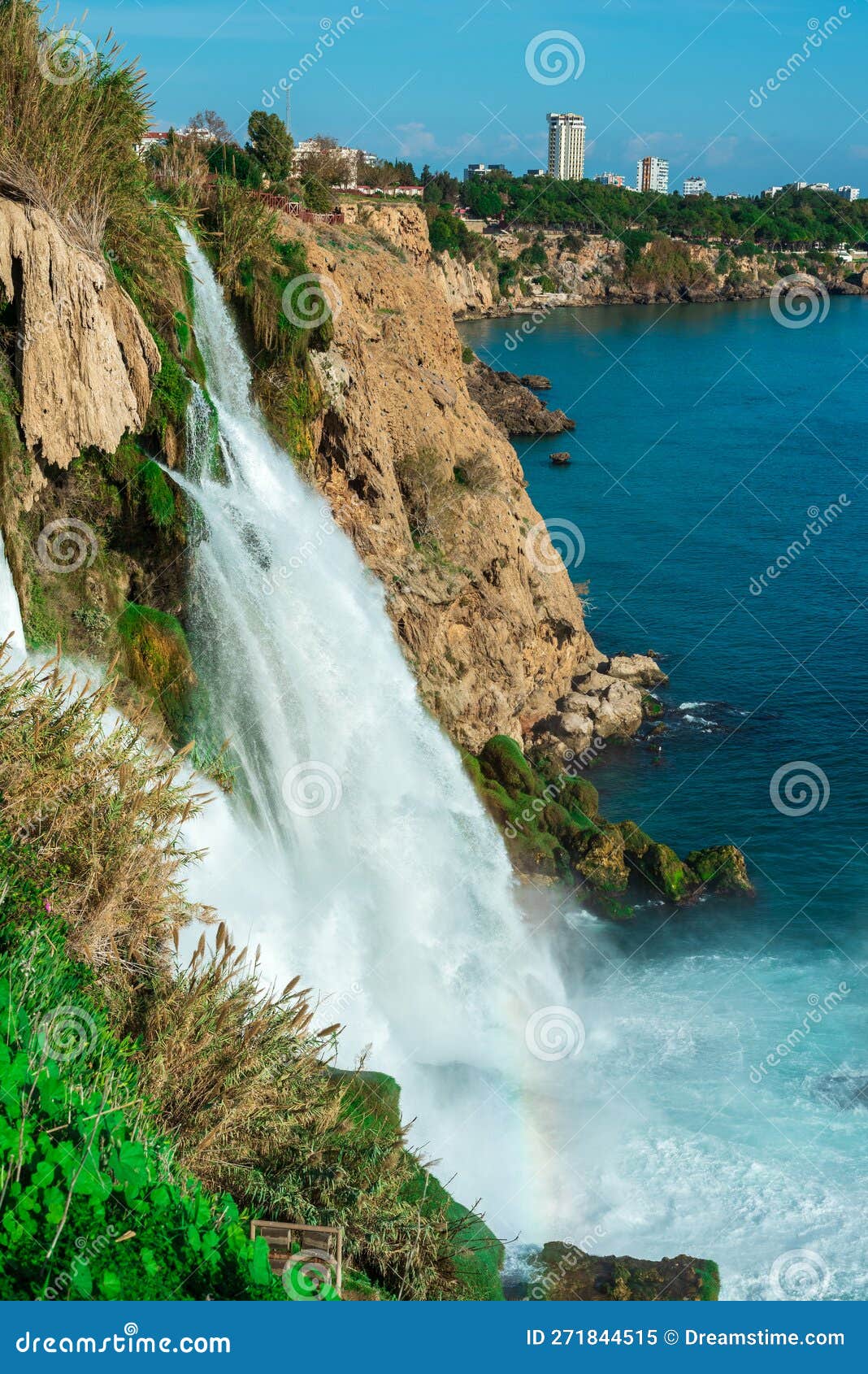 Waterfall Duden Falling into the Mediterranean Sea. Antalya - Turkey ...