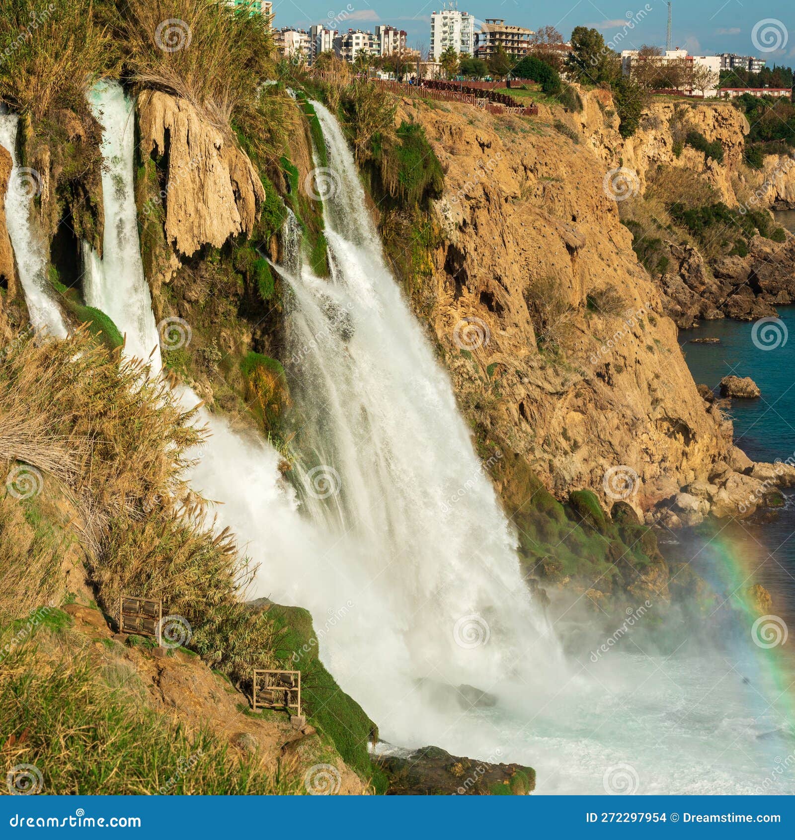 Waterfall Duden Falling into the Mediterranean Sea. Antalya - Turkey ...
