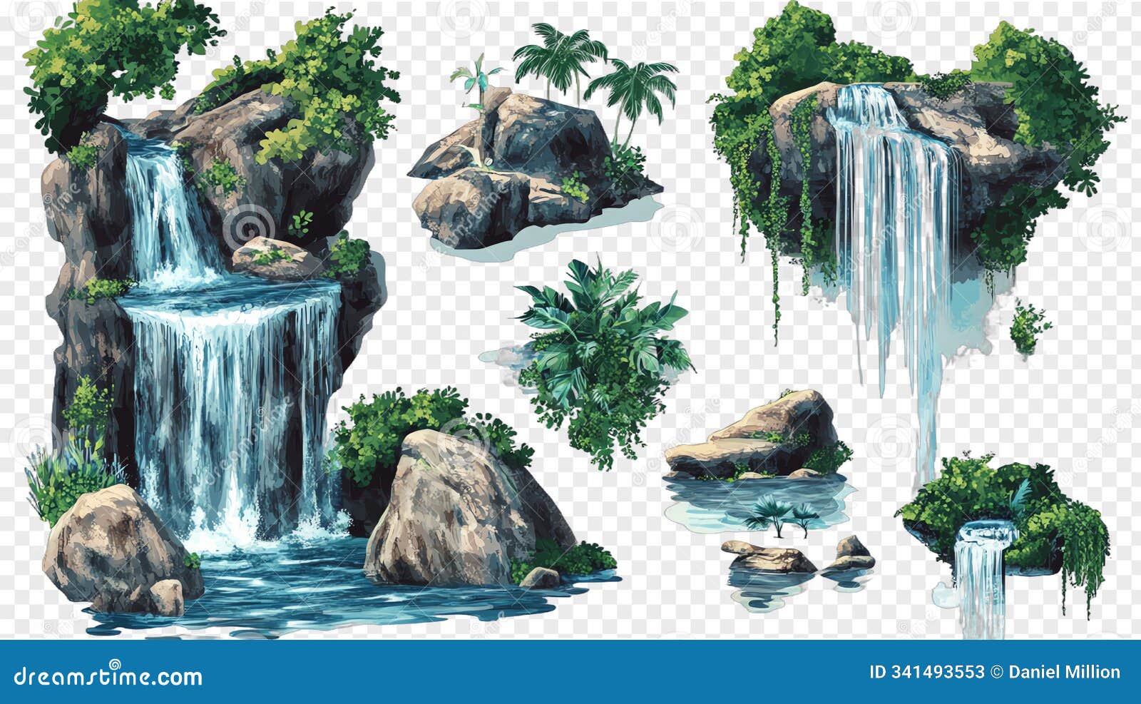 Waterfall Elements Set stock illustration. Illustration of splatter ...