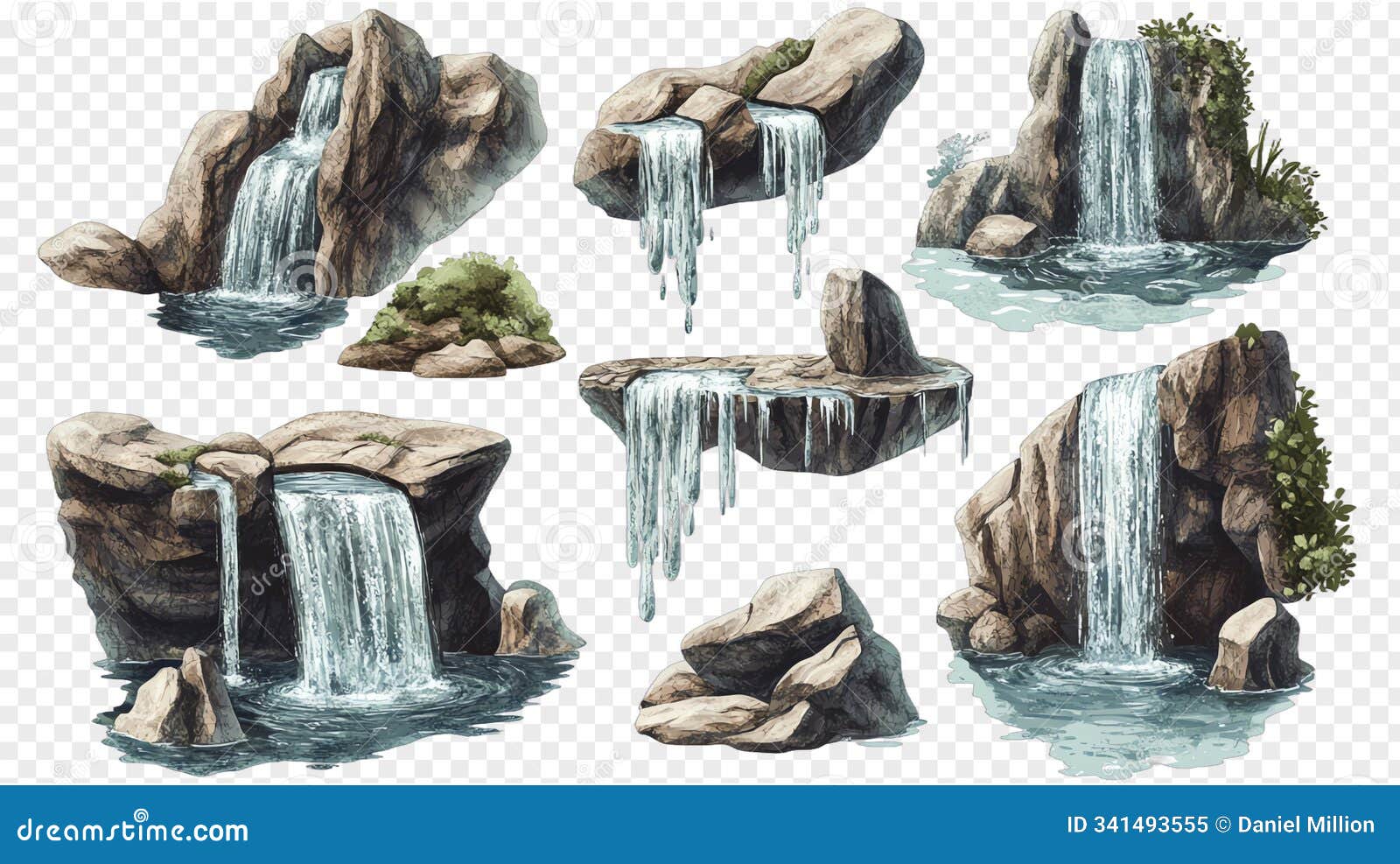 Waterfall Elements Set stock illustration. Illustration of wood - 341493555