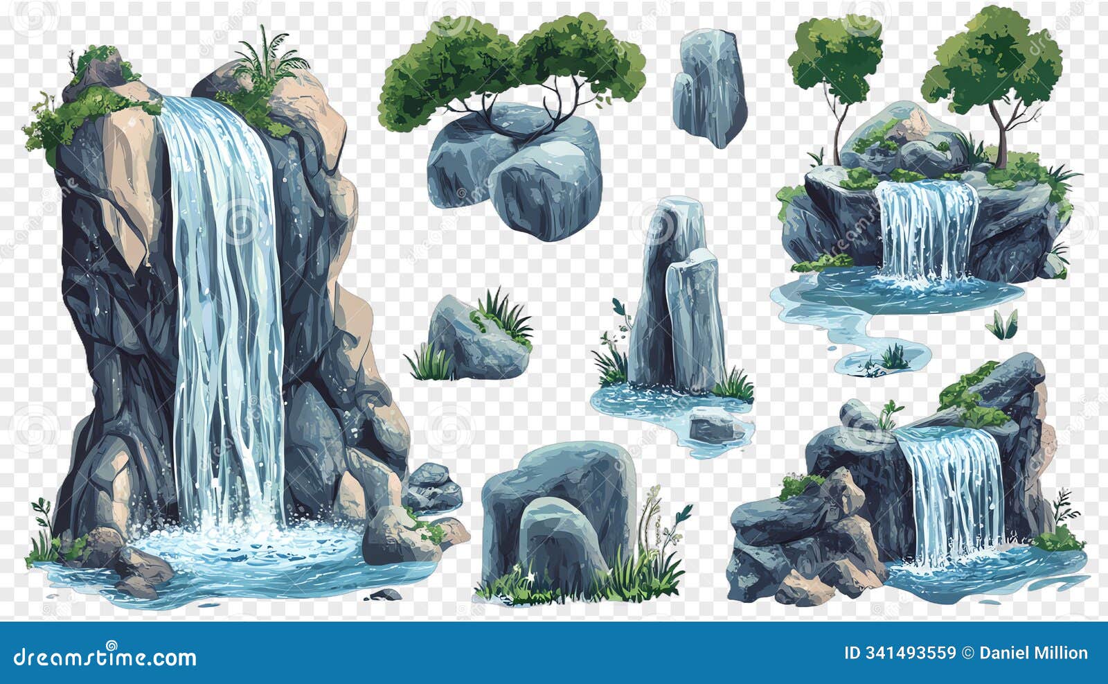 Waterfall Elements Set stock illustration. Illustration of pintura ...