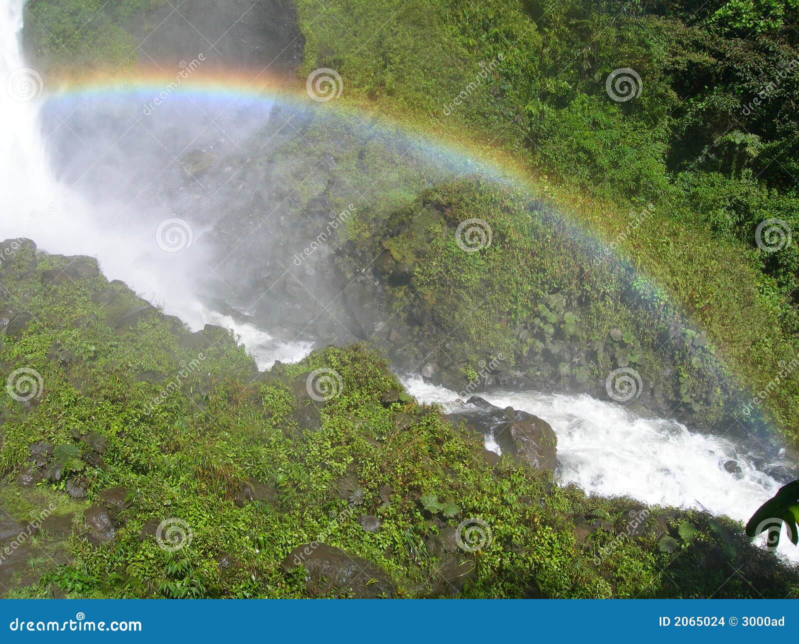 Waterfall in Equatorial Rainforest, with Arched Rainbow Stock Photo ...