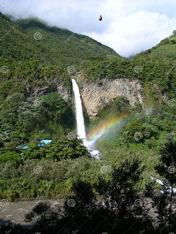 Waterfall in Equatorial Rainforest, with Rainbow Stock Photo - Image of ...