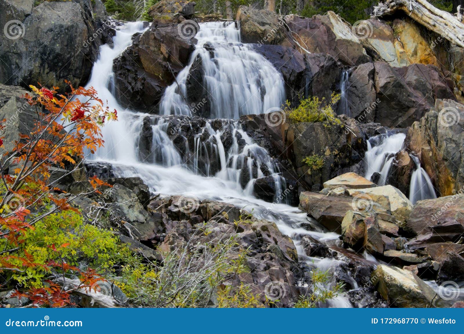 Waterfall and Fall Colors stock photo. Image of mountain - 172968770