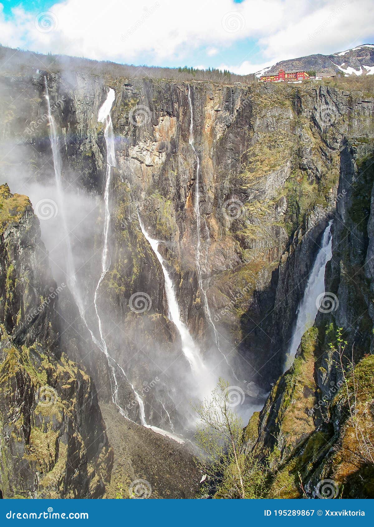 Waterfall Falling into the Abyss and House on a Precipice in Norway ...