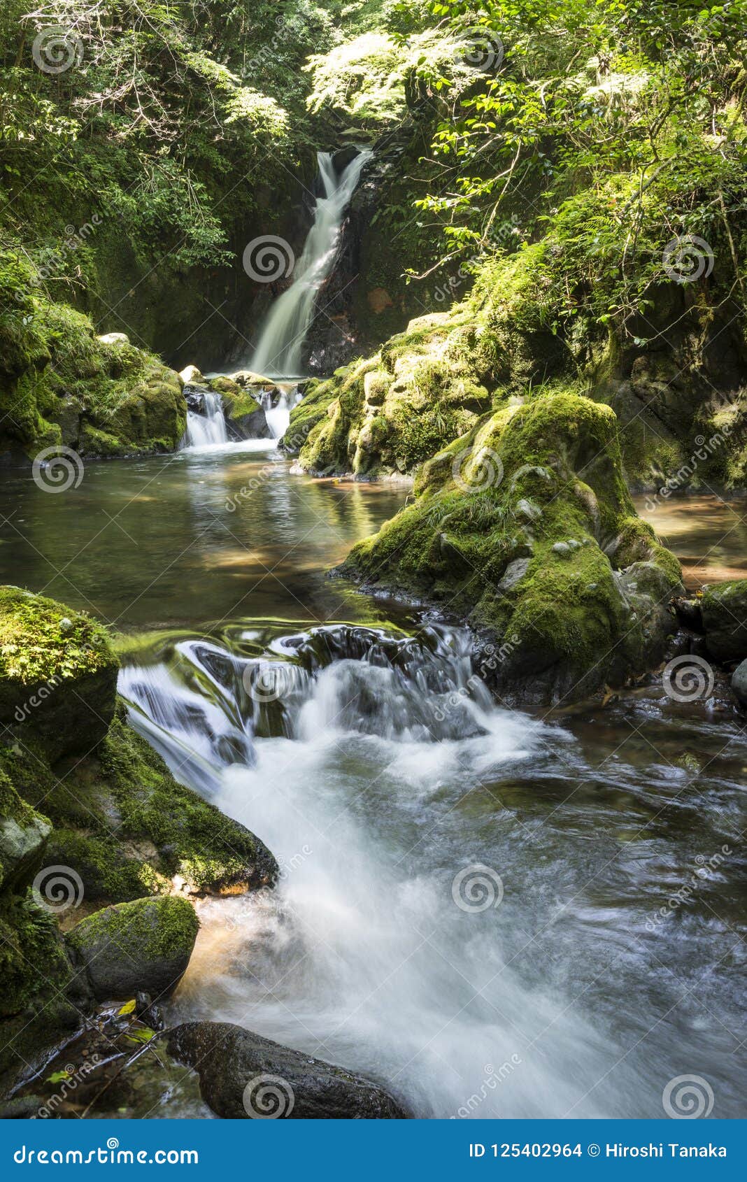 Waterfall and gentle brook stock photo. Image of japan - 125402964
