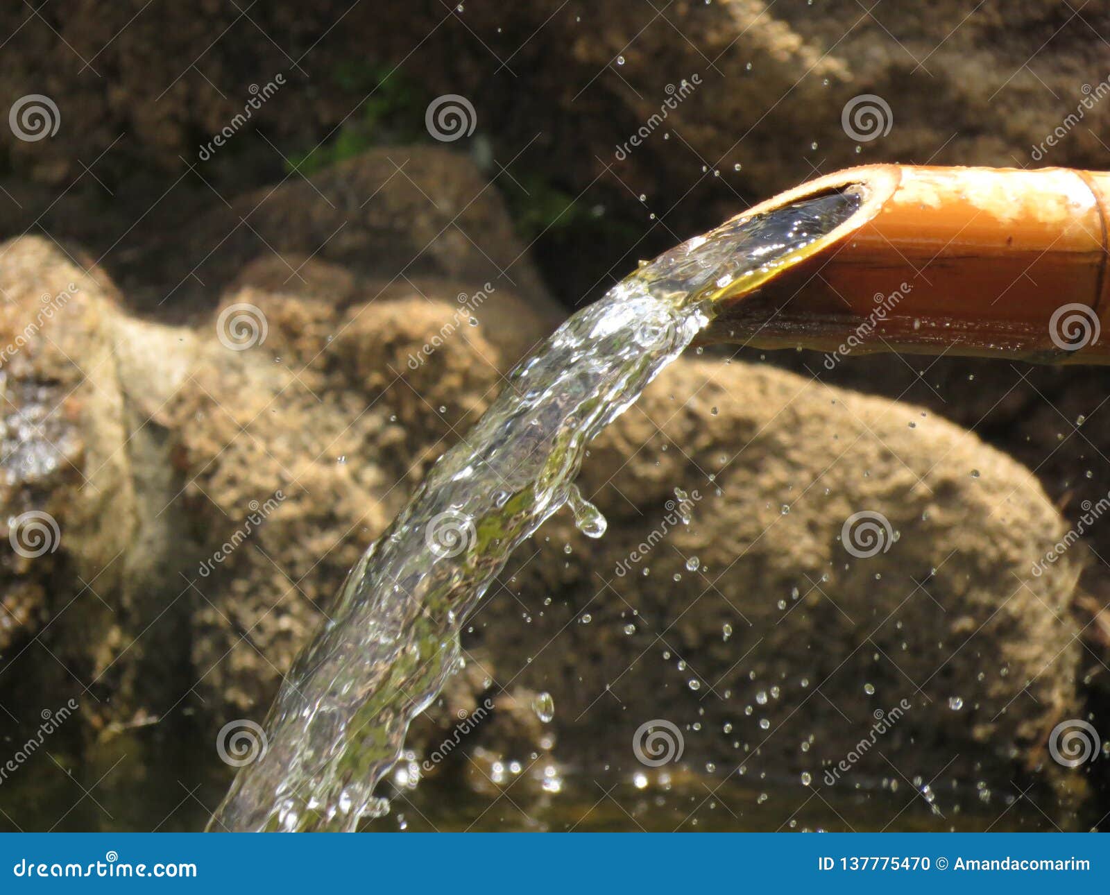 Water Fountain Falling from a Bamboo Pipe Stock Photo - Image of creek ...