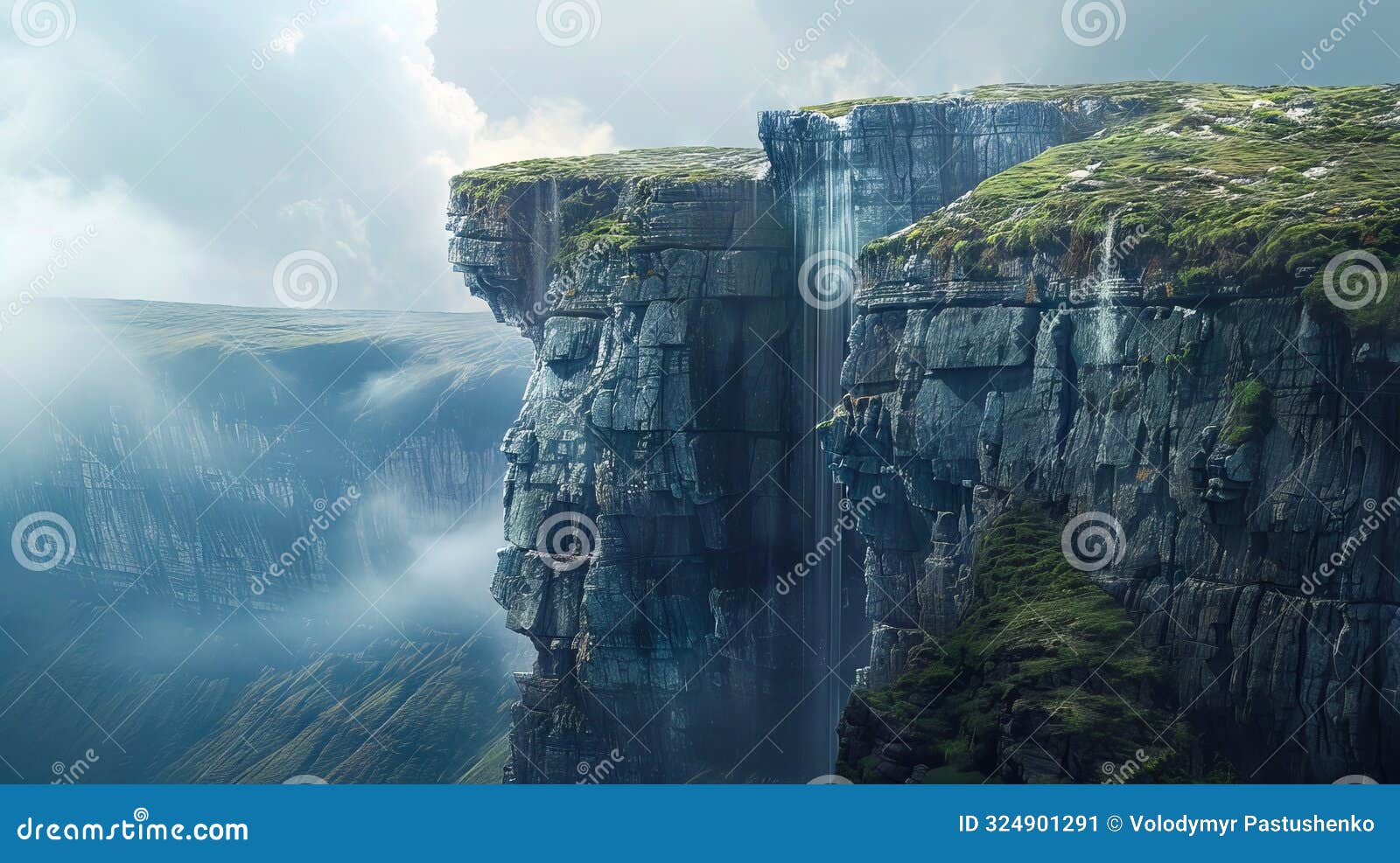 A Waterfall is Falling Down a Cliff Stock Image - Image of waterfall ...