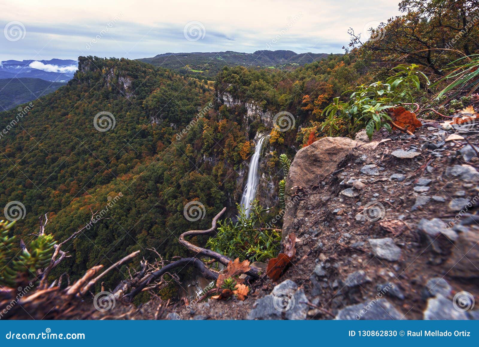 Waterfall Falling Down the Mountain Wall Stock Photo - Image of ...