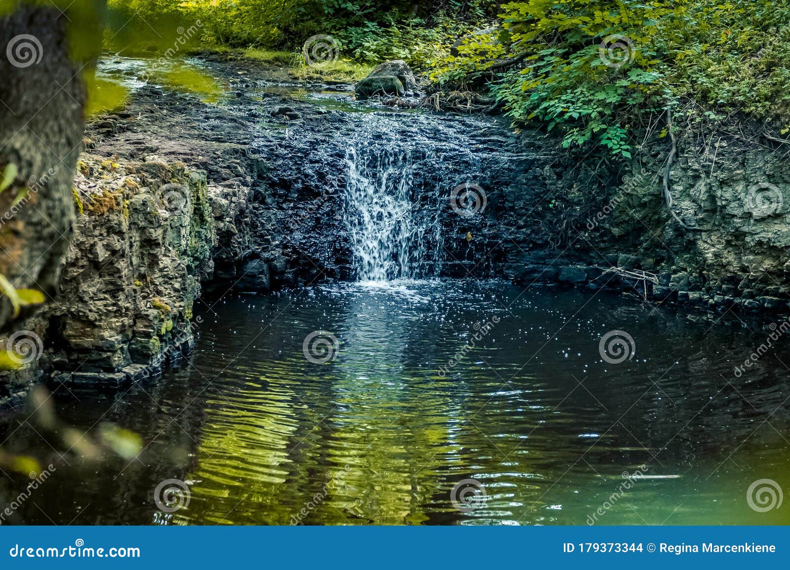 Waterfall Falling Down from a Rock Cascade. Stock Photo - Image of park ...