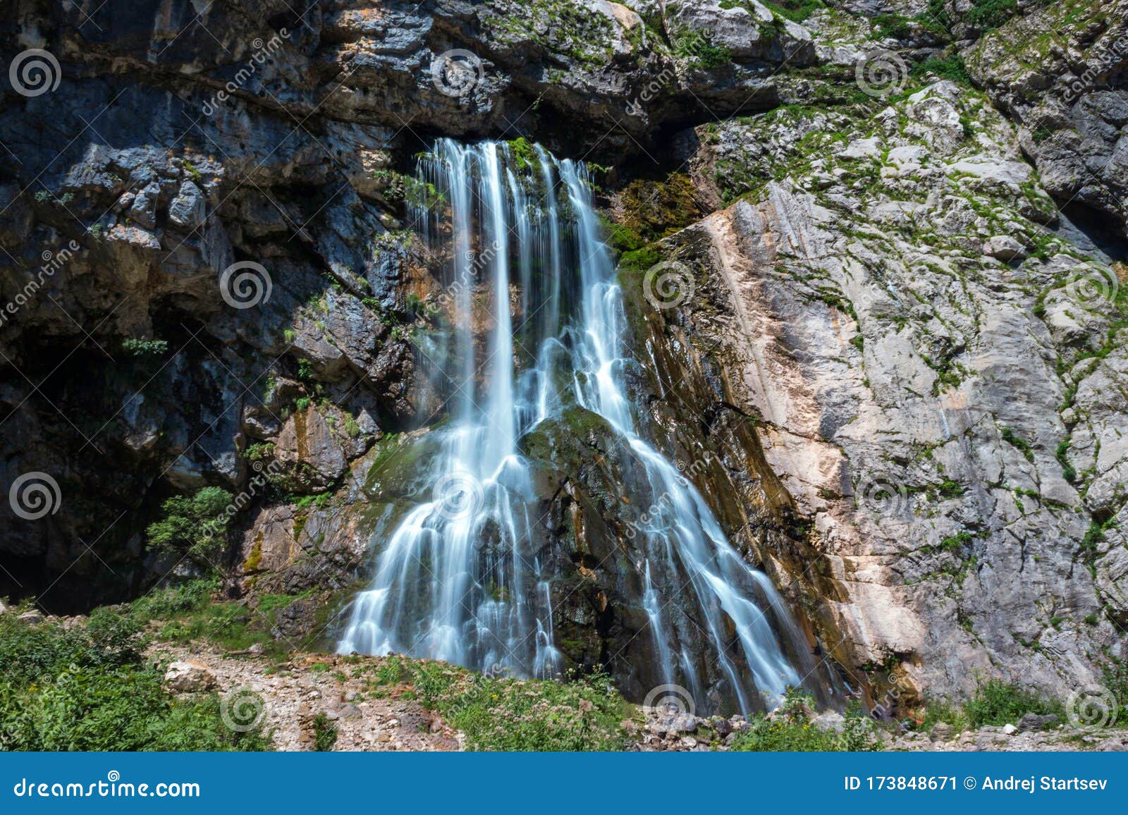 Waterfall Falling from a High Cliff Stock Image - Image of stream ...