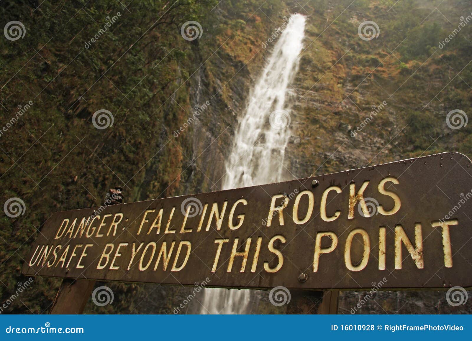Waterfall with Falling Rocks Sign Editorial Stock Photo - Image of ...