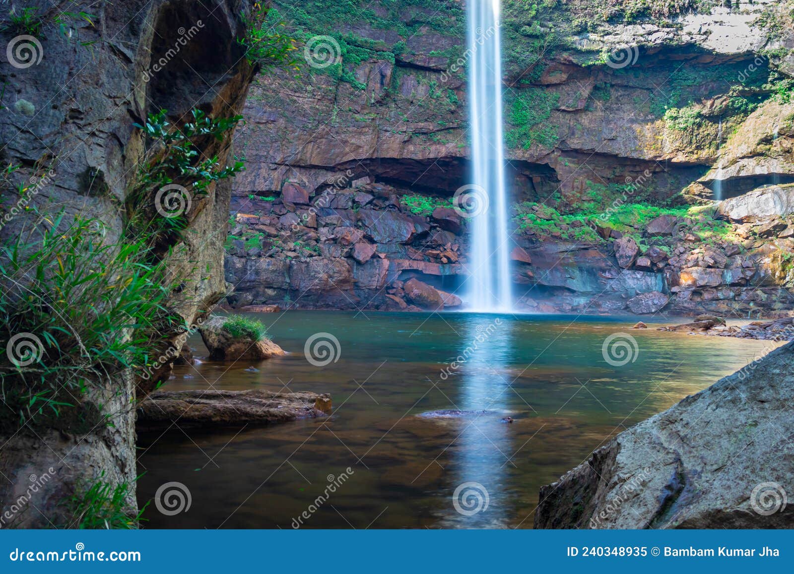 Waterfall Falling Streams From Mountain Top With Reflection From ...