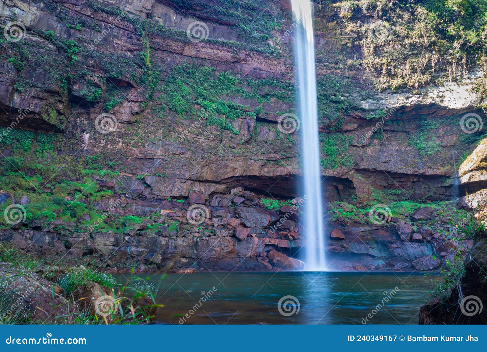 Waterfall Falling Streams From Mountain Top With Reflection From ...