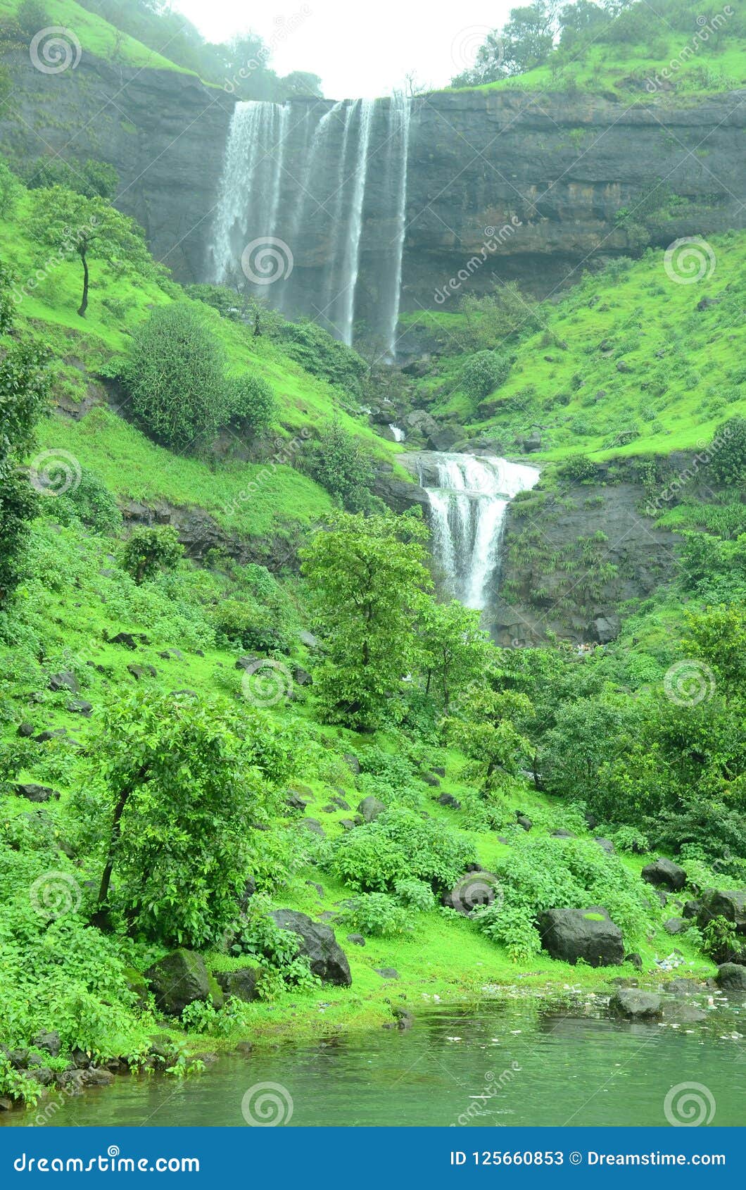 Waterfall Falling in Three Steps Stock Image - Image of waterfall ...