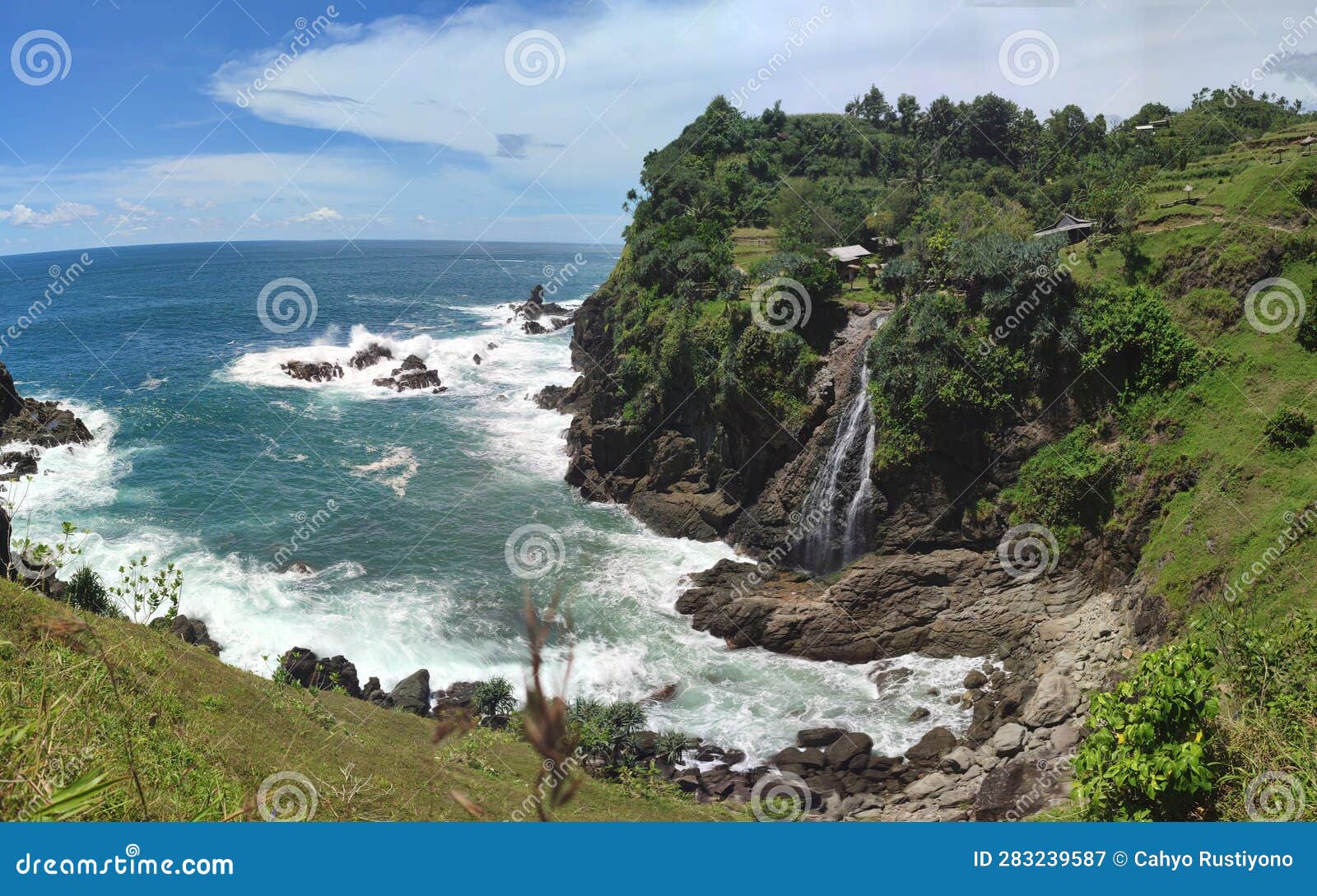 A Waterfall that Falls into the Sea Stock Image - Image of cliff ...