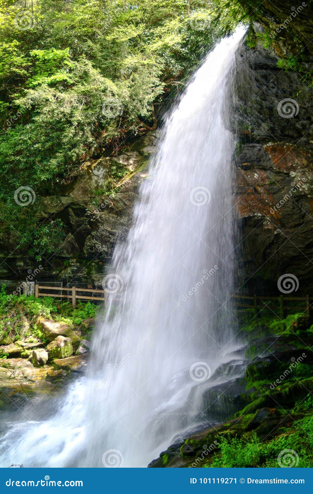 Waterfall and fenced path stock image. Image of falling - 101119271