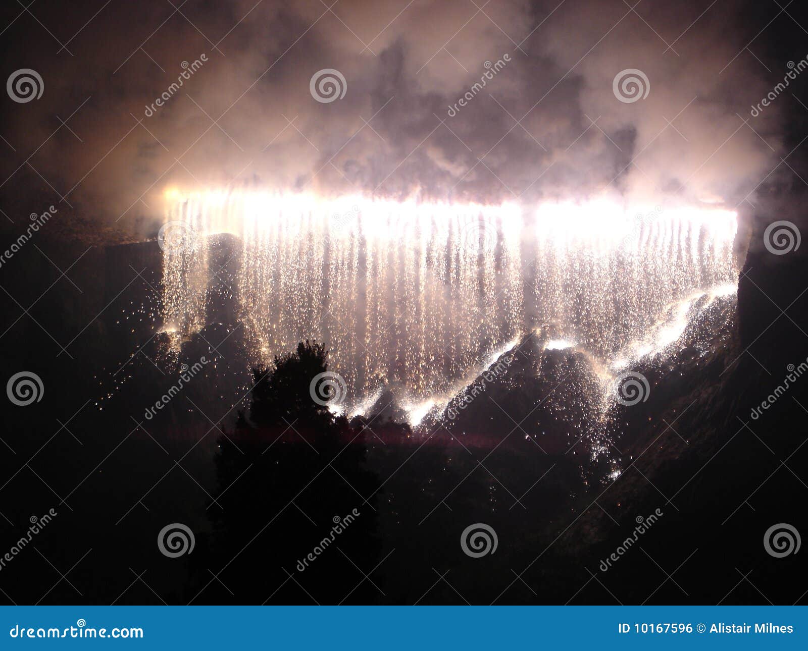 Waterfall Fireworks stock photo. Image of hogmanay, white - 10167596