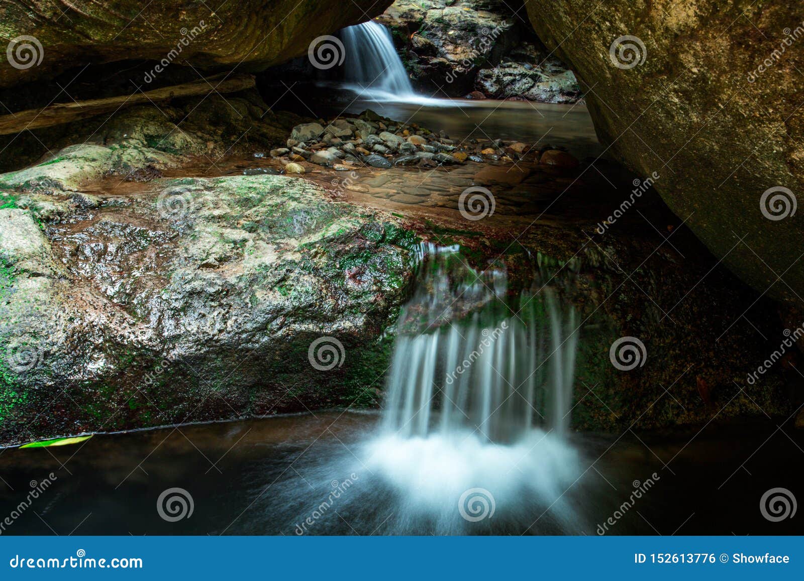 Waterfall Flow through Cavern Stock Photo - Image of peaceful ...