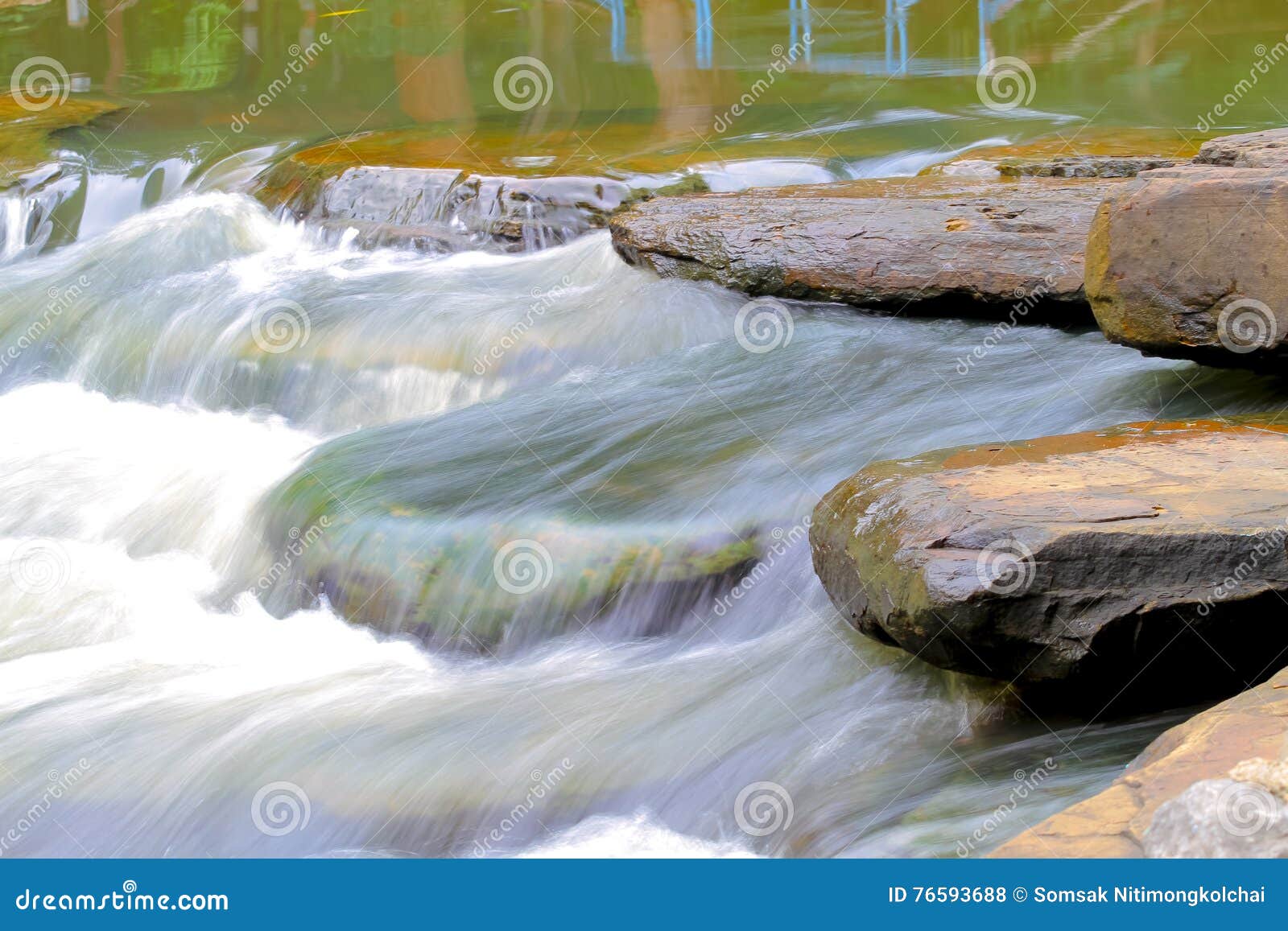 Waterfall Flow Over Stone in the River Stock Photo - Image of fall ...