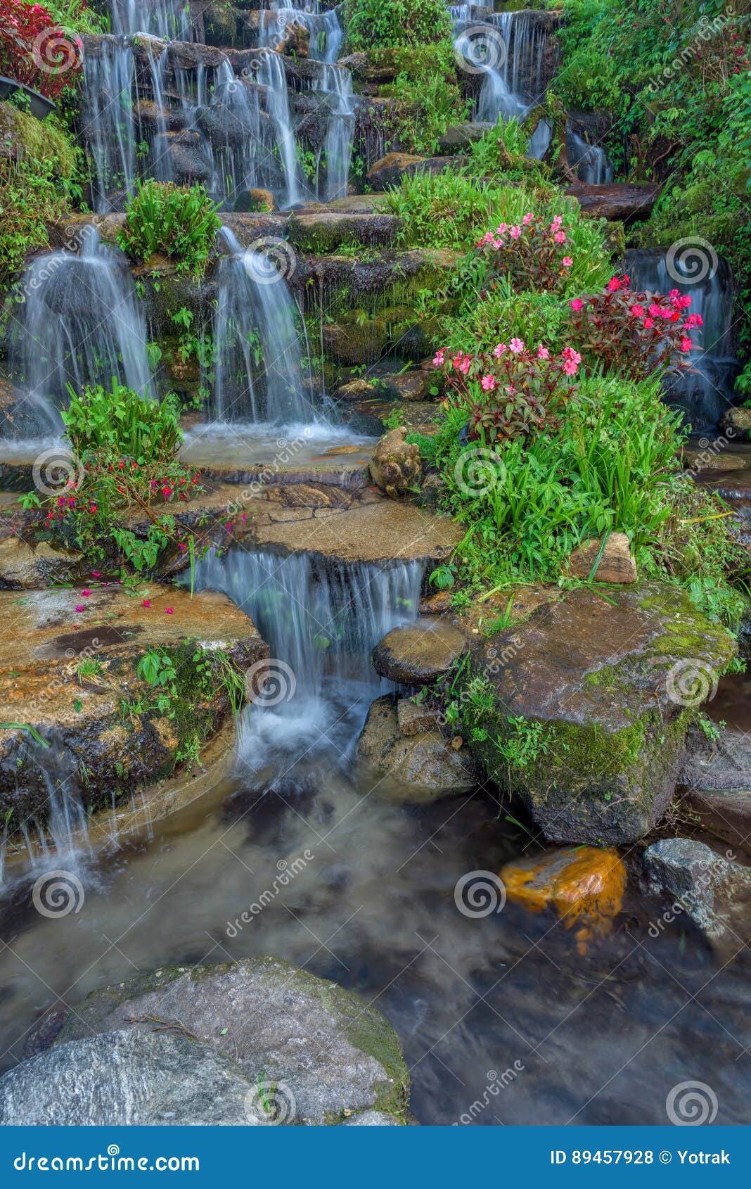 Waterfall and flowers stock photo. Image of travel, peace - 89457928