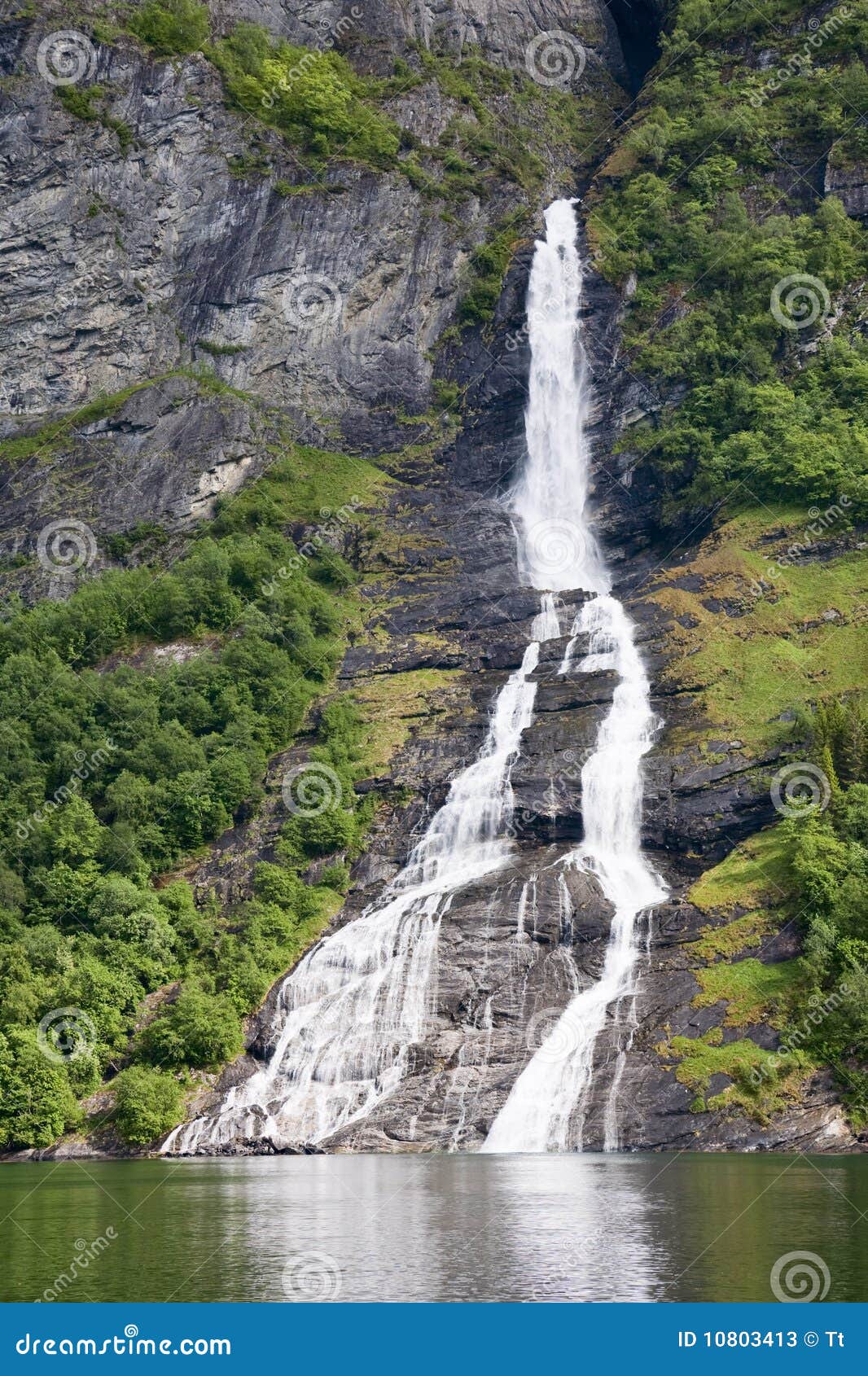 Waterfall flowing stock image. Image of fjord, tree, mountains - 10803413