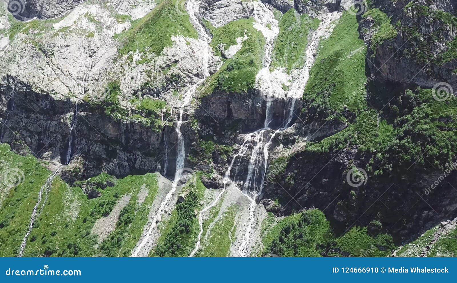 Waterfall Flowing Down from High Mountains on a Sunny Day. Top View of ...
