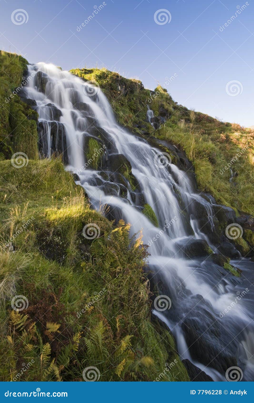 Waterfall Flowing Down Hill with Blue Sky Stock Photo - Image of ...