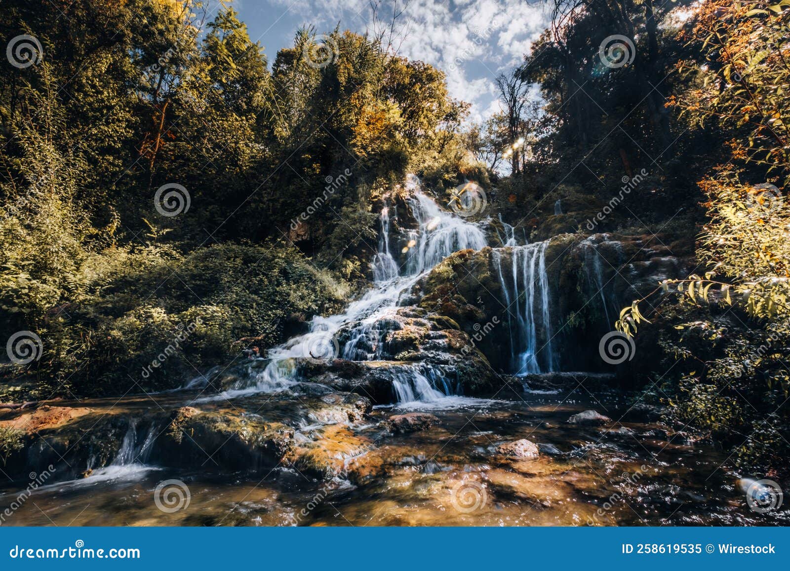 Waterfall Flowing from Rocks Surrounded by Dense Trees in Krka National Park Stock Image - Image ...