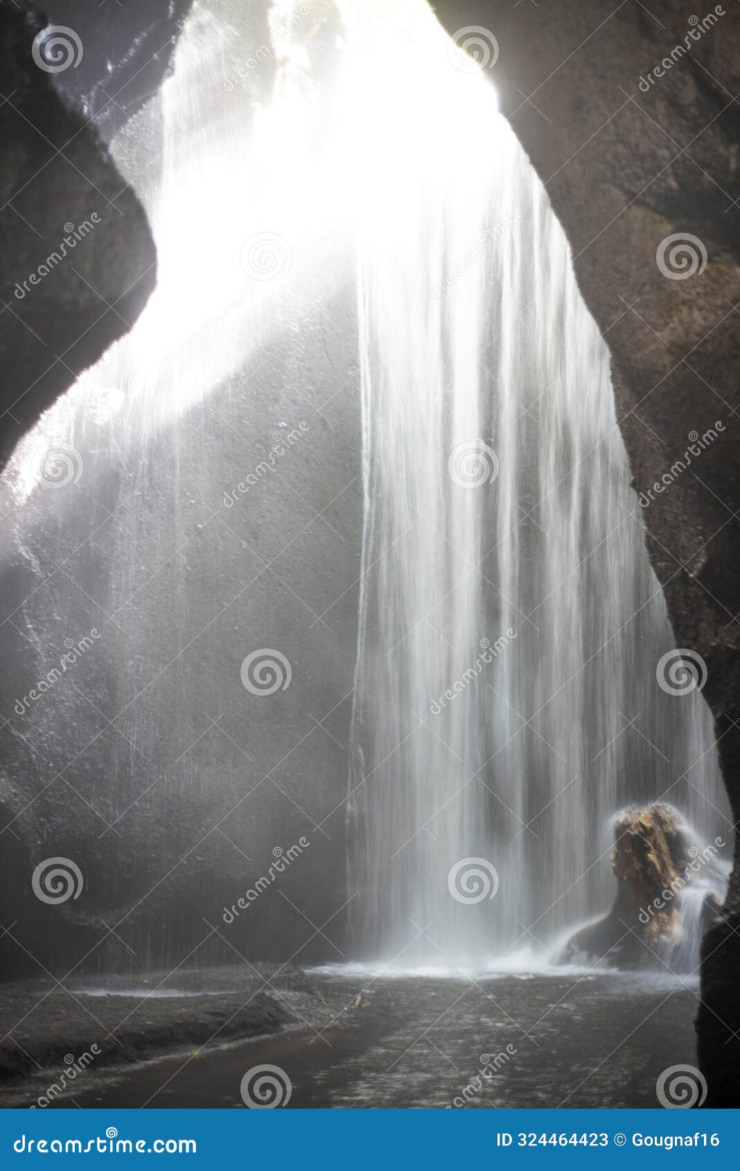 Waterfall Flowing on a Tree Stump in a Cave Stock Image - Image of ...