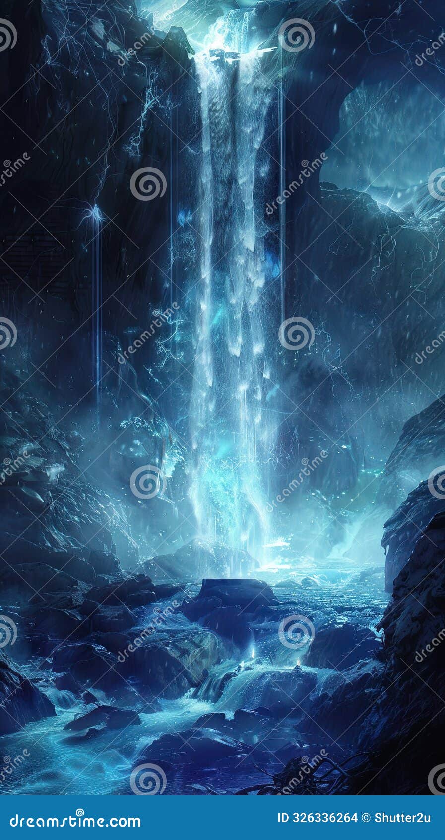 A Waterfall that Flows with Light Illuminating the Land with Liquid ...