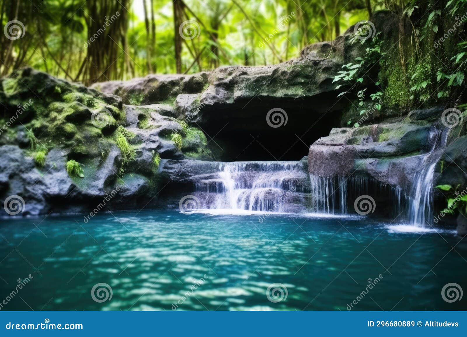 A Waterfall Flows into a Serene Hot Spring Pool Stock Image - Image of ...