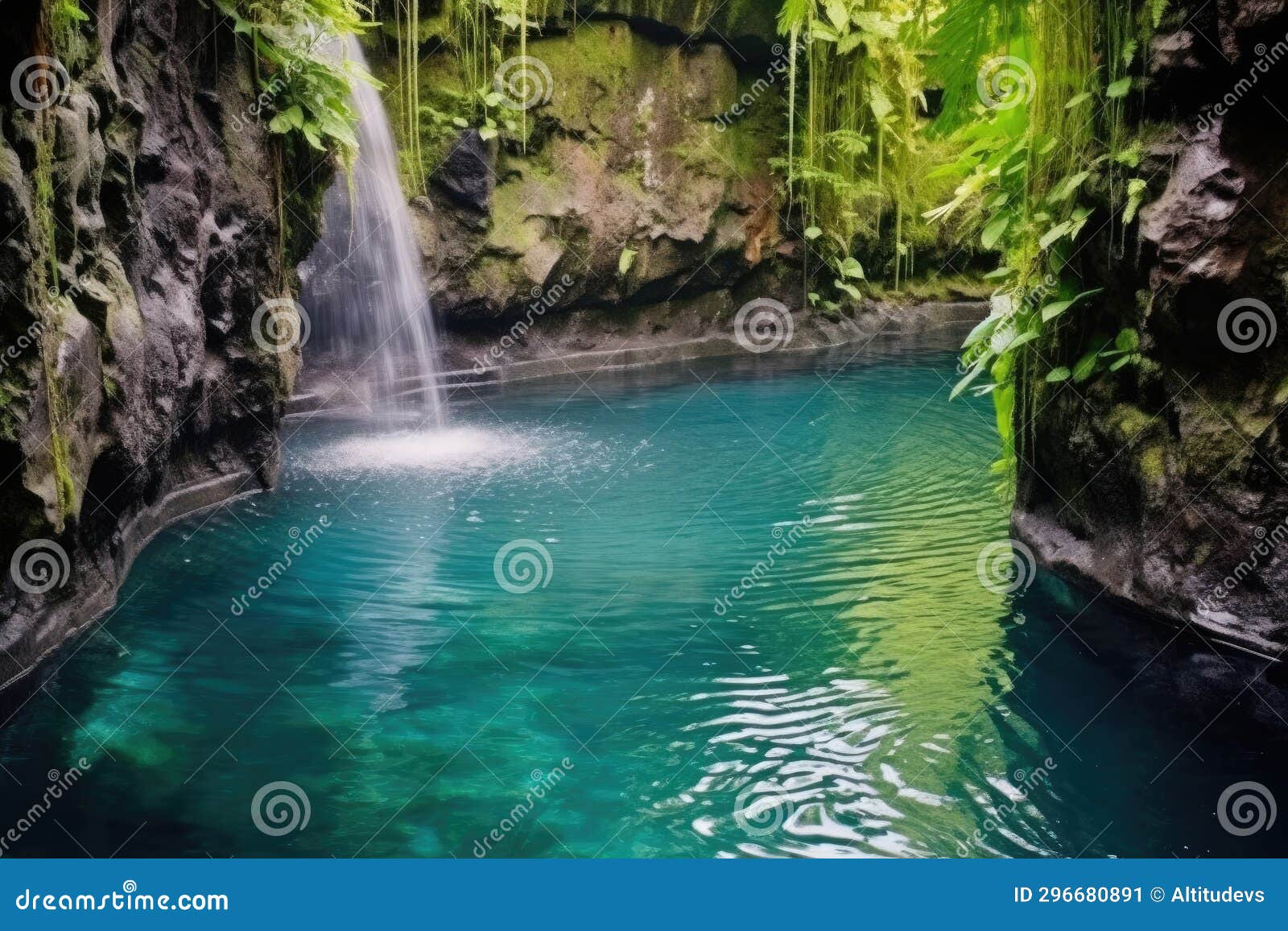A Waterfall Flows into a Serene Hot Spring Pool Stock Image - Image of ...
